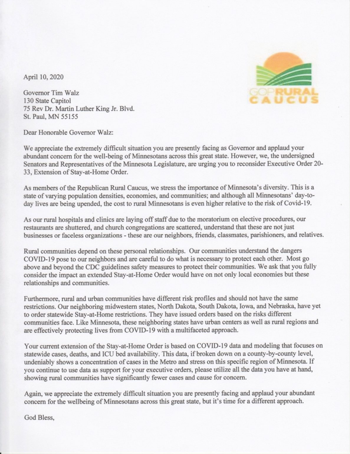 Senator Johnson’s statement on Rural Caucus letter to Governor Walz ...